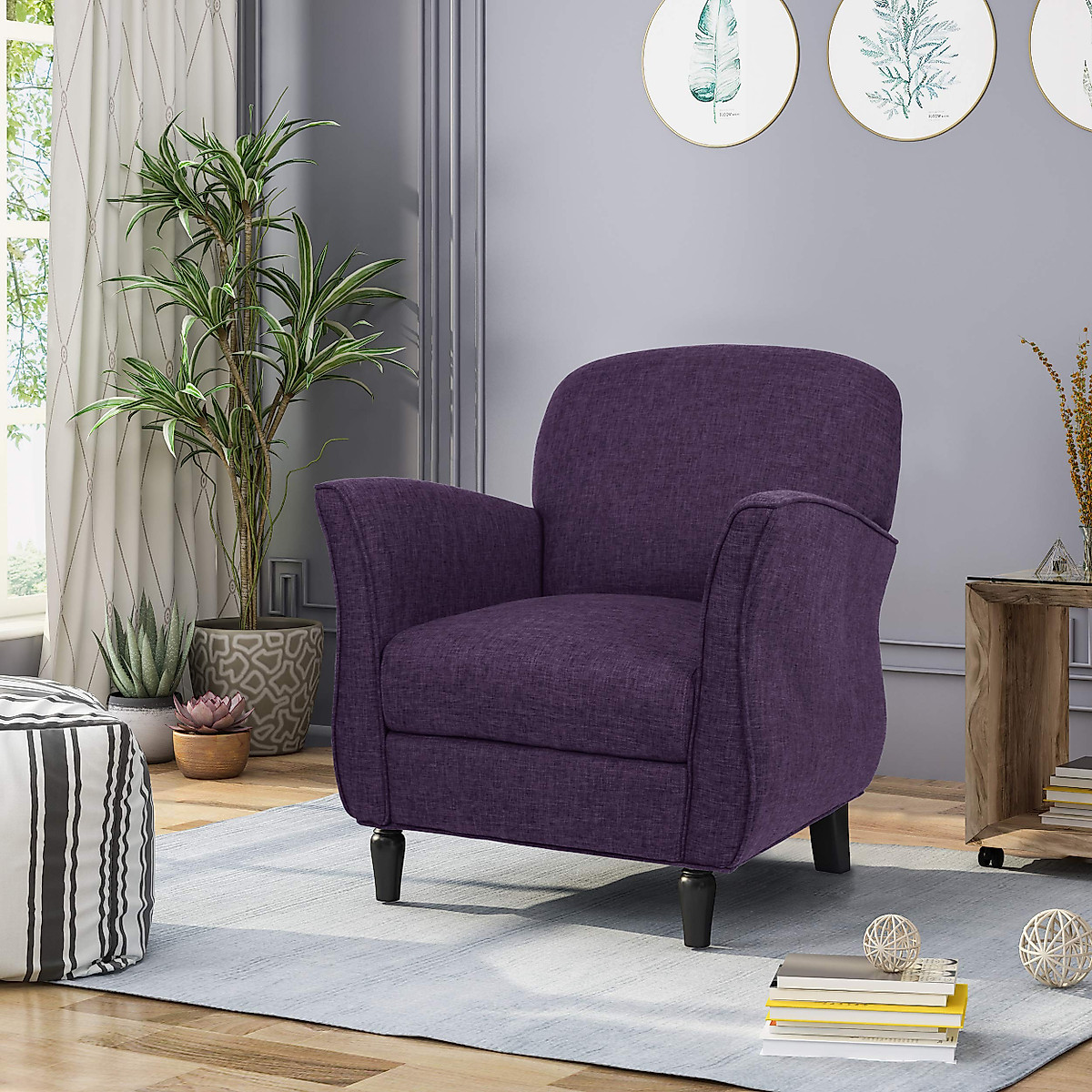 Christopher Knight Home Crew Traditional Armchair, Purple Tweed, Dark Brown