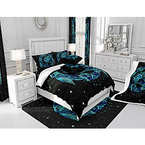 Starry Galaxy Nebula Universe Bed Sheet Set 3 Pieces,Bohemian Exotic Mysterious Eyes Microfiber Bedding Set with Flat,Dreamcatcher Fitted Sheet,2 Pillow Cases,Full Size