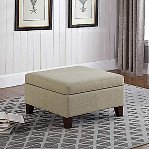 Homepop Home Decor |K2380-F2207 | Luxury Large Woven Square Storage Ottoman | Ottoman with Storage for Living Room & Bedroom, Linen Like Tan