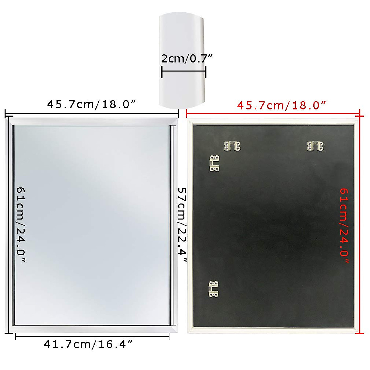 Schliersee 18x24 inch Wall Mirror Set of 2, Hanging Rectangular White Mirrors for Over Sink, Bathroom, Living Room, Bedroom