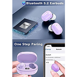 Wireless Earbuds, Bluetooth Earphones Stereo HiFi Sound Noise Cancelling with Built-in Microphone, True Wireless Headphones In-Ear Earbuds for Sports and Work, Compatible with iPhone, Android- Purple