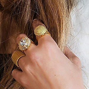Fireworks Yellow Gold Ring for Women, Half Textured Sphere Party Cocktail Costume Jewelry for Women (11.5)