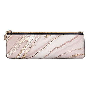 Pink Rose Gold Marble Pencil Case Women Pen Pouch Simple Carrying Box for Adult With Smooth Zipper Durable Lightweight for Office Organizer Storage Bag