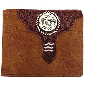 Small Genuine Brown Leather Bifold Wallet with Praying Cowboy Medal, Minimal Thin Folding Wallets with Coin Pocket, Thoughtful Gifts for Men and Women, 4.25 Inches