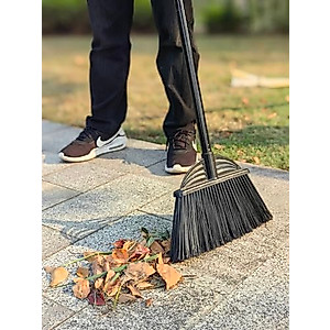Xifando Four-Section Rod Long-Handled Broom,Heavy-Duty Broom, Angle Broom for Outdoor/Indoor（Black+Blue）
