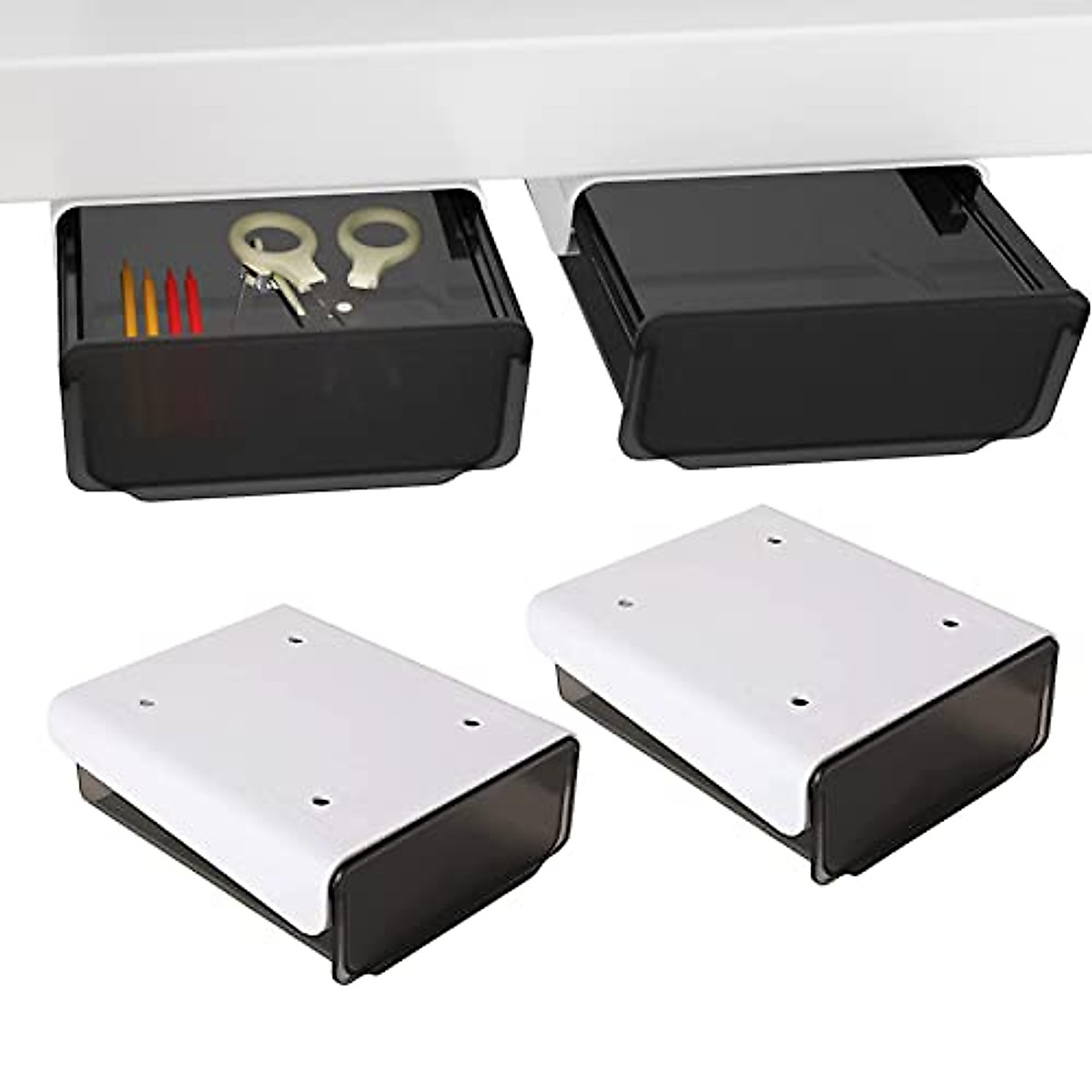 COZYWELL Under Desk Storage Drawer, Pack of 2PCS Attachable Desk Drawer Slide-out, Self-Adhesive Under Desk Organizer Table Storage for Stationery Home Office Organization