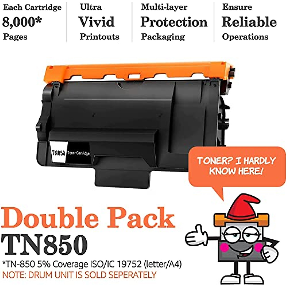 TONERNEEDS TN 850 Toner Cartridge - Black Ink Replacement Cartridges for TN850 & TN880 - High Yield Use - Compatible with Brother Printer HL-L6200DW MFC-L5850DW L5200DW L5700DW - (Pack of 2)