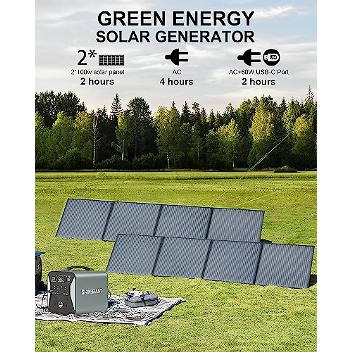 Portable Power Station 300W(600W Peak), SHINEGIANT 299.52Wh Solar Generator with USB-C PD 60W Output, 110V Pure Sine Wave Backup Battery Pack with AC Outlet, Portable Generator for Camping RV Hunting