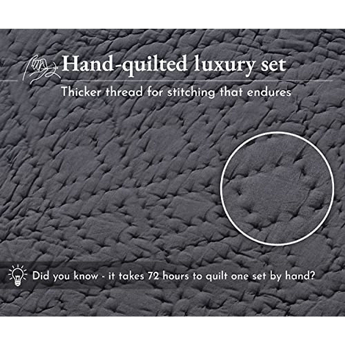 California Design Den Soft 100% Cotton Hand-Quilted Twin/Twin-XL Quilt with Sham, Pure Cotton Fabric & Fill, Charcoal Grey Twin Quilt, Pre-Softened, Diamond Pattern (Charcoal Grey)