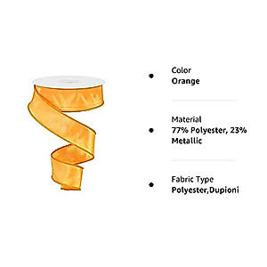 Iridescent Dupioni Wired Edge Ribbon, 10 Yards (Orange, 1.5")