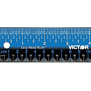 Victor Easy Read Stainless Steel Ruler, Standard/Metric, 12".5 Long, Blue