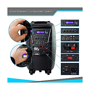 Pyle Wireless Portable PA Speaker System - 1000W Rechargeable Battery Powered Bluetooth Compatible Active Outdoor Speaker - USB SD MP3 AUX RCA FM Radio - 35mm Mount Microphone Transmitter PPHP109WMU