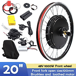 RibasuBB 20 Inch Electric Bike Conversion Kit,48V 1000W Ebike Conversion Kit E-Bike Front Wheel Conversion Kit Electric Bicycle Conversion Kit w/LED Display Max Speed 50km/h