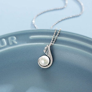 FANCIME June Birthstone Necklace Phoenix Pearl Necklace 9-10mm Genuine Freshwater Pearl Sterling Silver Single Pearl Necklace Fine Jewelry for Women