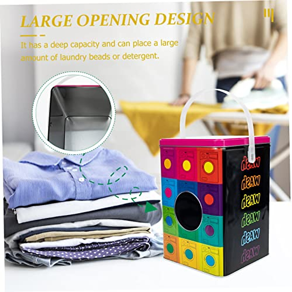 Alipis Washing Powder Storage Bucket Snack Containers Laundry Container Metal Container with Lid Laundry Dispenser Laundry Bead Storage Organizer Powder Container Iron