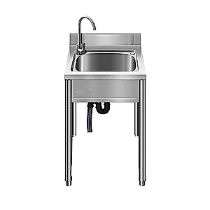 Thickened Stainless Steel Sink Single Tank With Bracket, Integrated Simple Floor Washbasin, Commercial/domestic, With Complete Accessories 50/60cm (Size : 60cm)