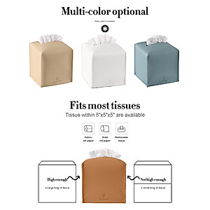 Tissue Box Cover, Jeethemy Square PU Leather Tissue Box Holder, Modern Tissue Case Facial Paper Organizer Dispenser，5X5X5'',Single Brown