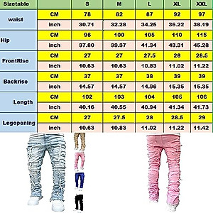 Giraropa Mens Black Stacked Jeans Slim Fit Skinny Ripped Jeans Destroyed Straight Denim Pants Harajuku Hip Hop Trousers Streetwear (Black, L)