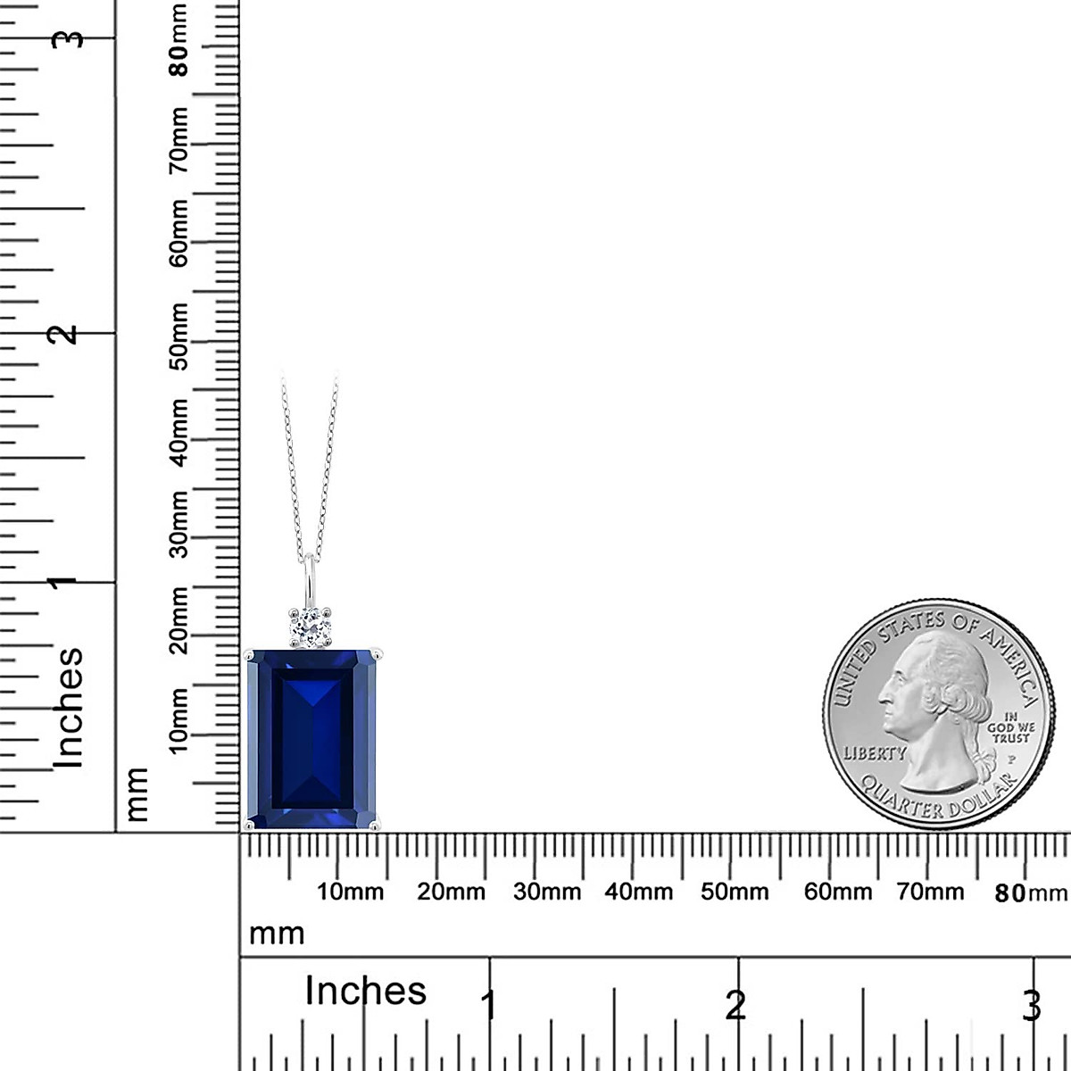 Gem Stone King 17.83 Cttw Blue Created Sapphire and White Topaz Pendant Necklace For Women In 925 Sterling Silver | Emerald Cut 18X13MM | With 18 Inch Silver Chain