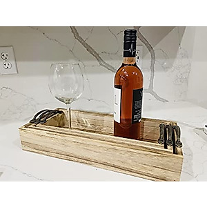 3pcs Burnt Narrow Wooden Serving Trays(13.8"/15.2"/16.5") with Decorative Antique Metal Handles - Sink Vanity Trays/Farmhouse Decor Rectangular Tray for Coffee Table/Bed Food,Breakfast,Dessert,Tea