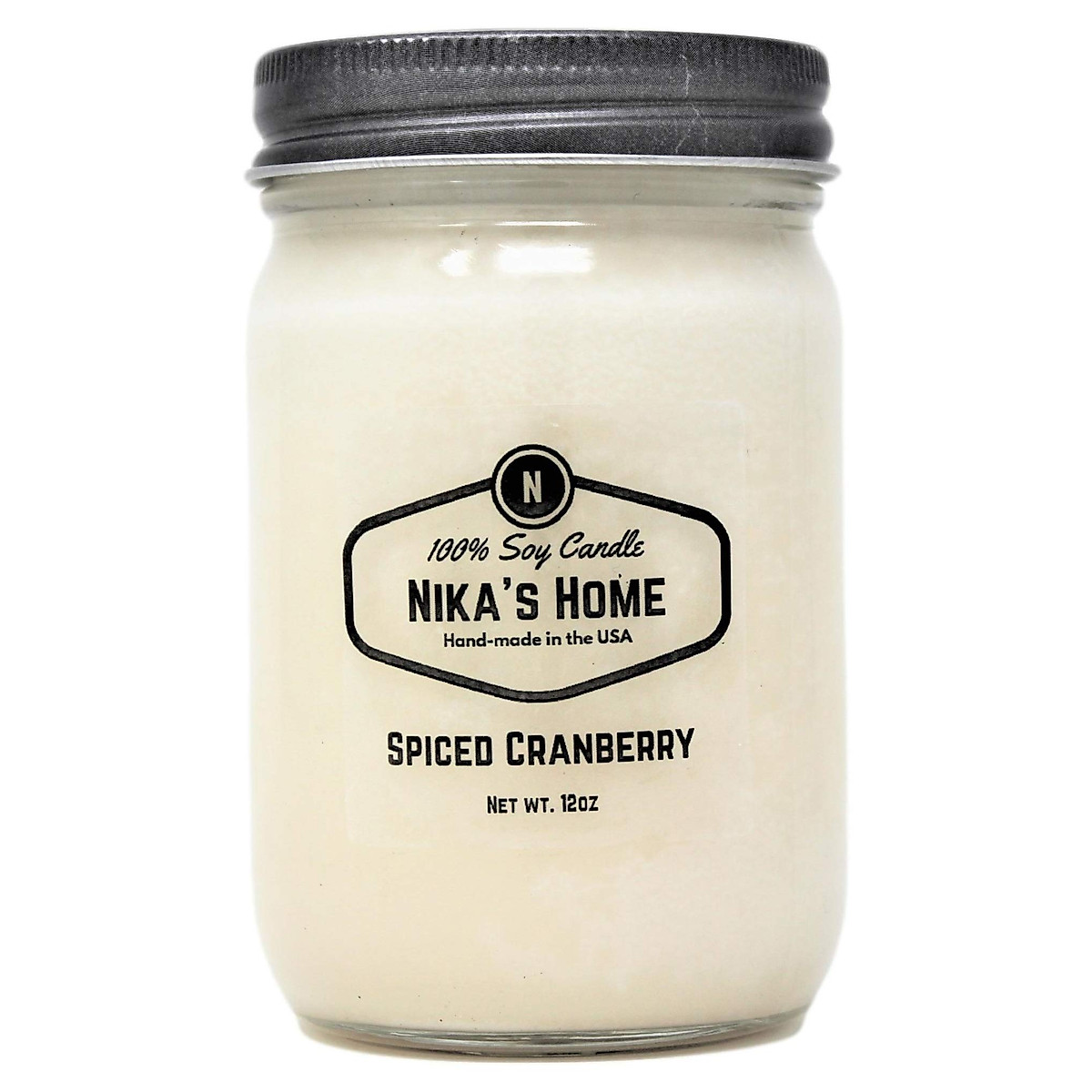 Nika's Home Spiced Cranberry Soy Candle 12oz Mason Jar Non-Toxic White Soy Candle-Hand Poured Handmade, Long Burning 50-60 Hours Highly Scented All Natural, Clean Burning Candle Gift Décor