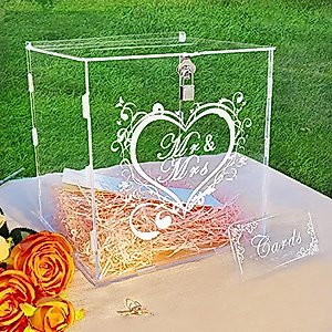 Jolik Acrylic Wedding Card Box with Lock Wedding Gift Card Box, Large Clear DIY Card Box Wedding Money Box for Wedding Birthday Baby Shower Anniversary