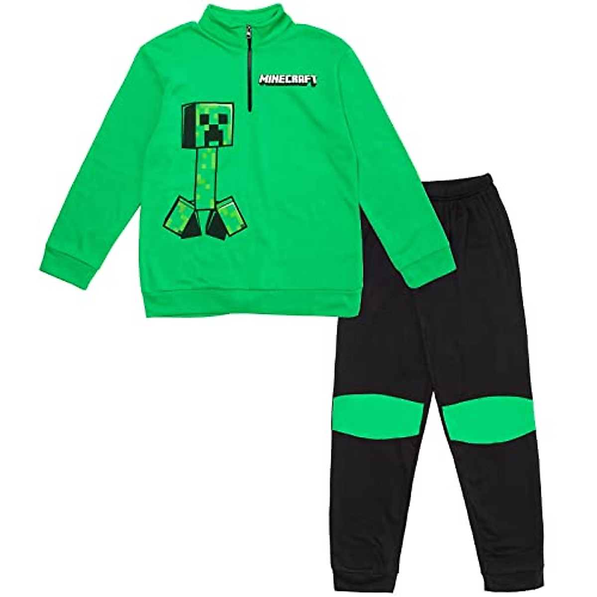 Minecraft Creeper Little Boys Fleece Half Zip Sweatshirt & Pants Set Green 7-8