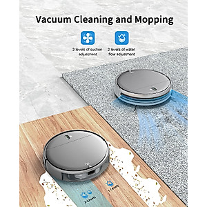 Robot Vacuum and Mop Combo, 2 in 1 Mopping Robot Vacuum Cleaner with Schedule, Wi-Fi/Voice/App, Strong Suction, Ease of Use, Self-Charging Robotic Vacuum, Slim, Ideal for Hard Floor, Pet Hair, Carpet