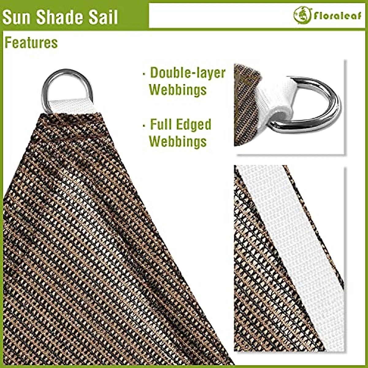 FLORALEAF 12'x12'x12' Sun Shade Sail Triangle Canopy UV Block Sun Shade for Outdoor Patio Garden Backyard Awning