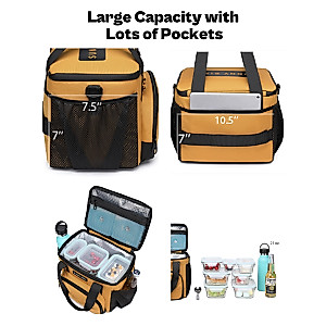 SUNNY BIRD 12L Large Insulated Lunch Bag, Leakproof and Foldable Lunch Cooler Box for Women Adult and Men, Fits 18 Cans (Ochre 01)
