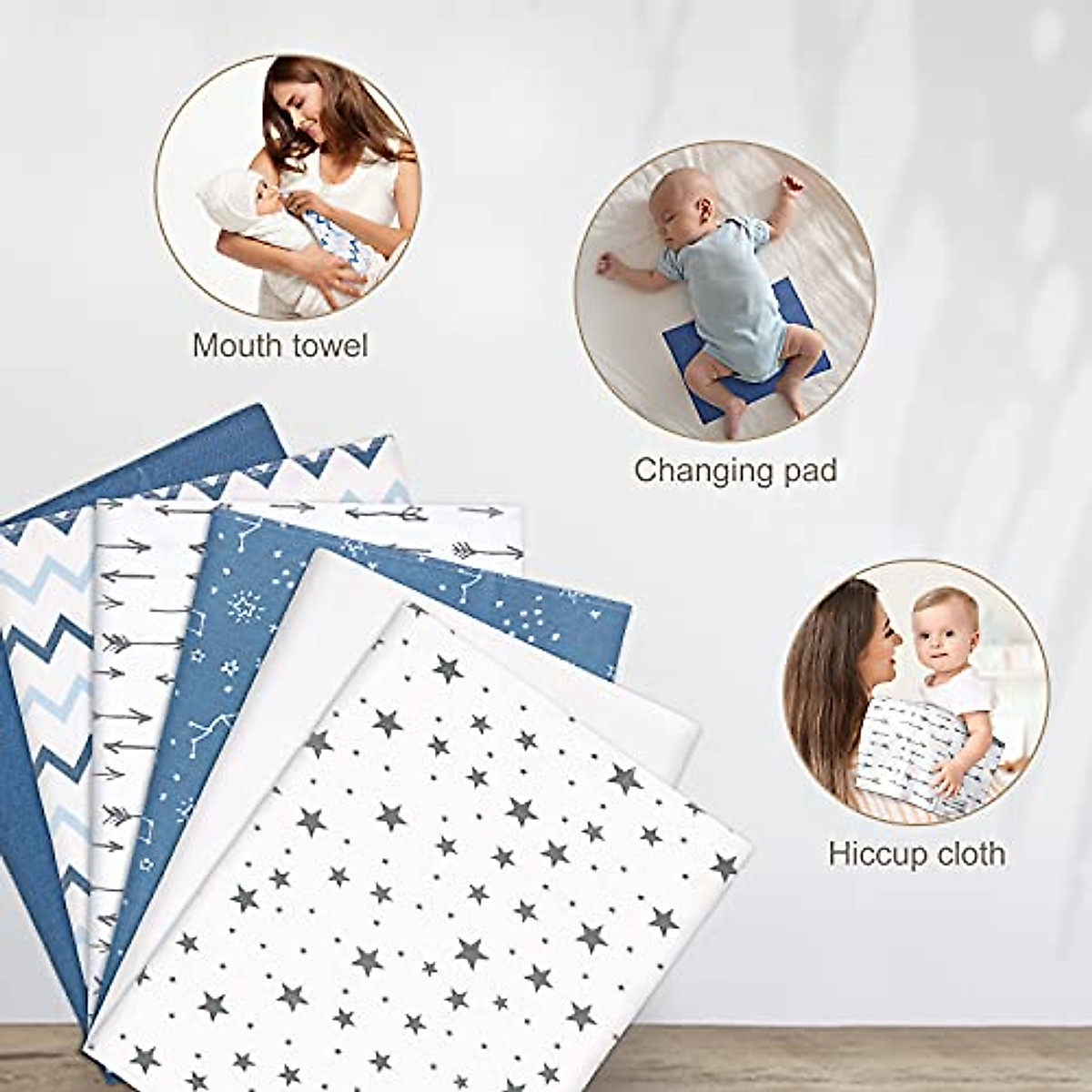 Burp Cloths for Baby Boys - 6 Pack Baby Burp Cloths -100% Cotton Double Layers of Extra Absorbent Burping Cloths Set - Spit Up Burp Rags