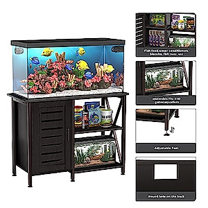Herture 40-50 Gallon Fish Tank Stand, Aquarium Stand with Cabinet Accessories Storage, Heavy Duty Metal Frame, 40.55" L*18.89" W Tabletop, 850LBS Capacity, Black PG02YGB