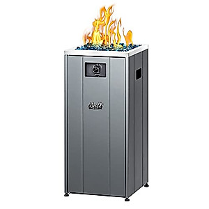 BALI OUTDOORS 15 inch Gas Fire Pit, Outside Propane Firebowl with Glass Wind Guard, Patio Square Fireplace with Fire Glass Stone for Backyard, Garden and Terrace