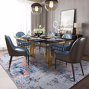 Fashriend Katina Modern Area Rug, 5'×7' Washable Abstract Rug, Non-Slip Pastel Accent Rug, Non-Shedding Aesthetic Colorful Carpet with Low Pile for Living Room, Bedroom, Dining, Office, Pink/Orange