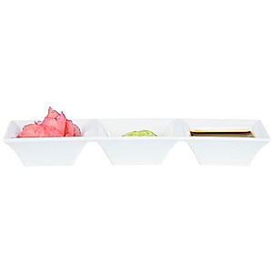 Restaurantware Voga 5 Ounce Divided Serving Dishes 10 Square Condiment Serving Dishes - Serve Appetizers Snacks Dips Or Dressings For Parties Or Events White Melamine 3 Compartment Dishes