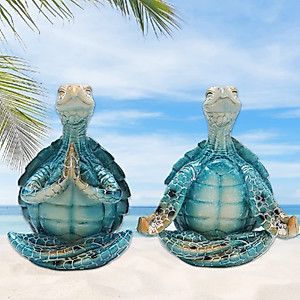 LUIFEL Yoga Turtle, 2 PCS Meditation Yoga Turtle Decor, Sea Turtle Yoga Figurines Decorations for Collection, Yoga Turtle Figurine for Spiritual Garden Home Decor, Gift for Mom, Dad, Friends...