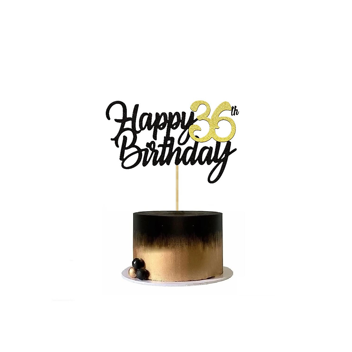 Happy 36th Birthday Cake Toppers Glitter 36th Anniversary Cake Topper 36 Years Loved Bday Decorations 36 Gold Birthday Cake Decorations Thirty-six Party Supplies for Women Men(Black Gold)