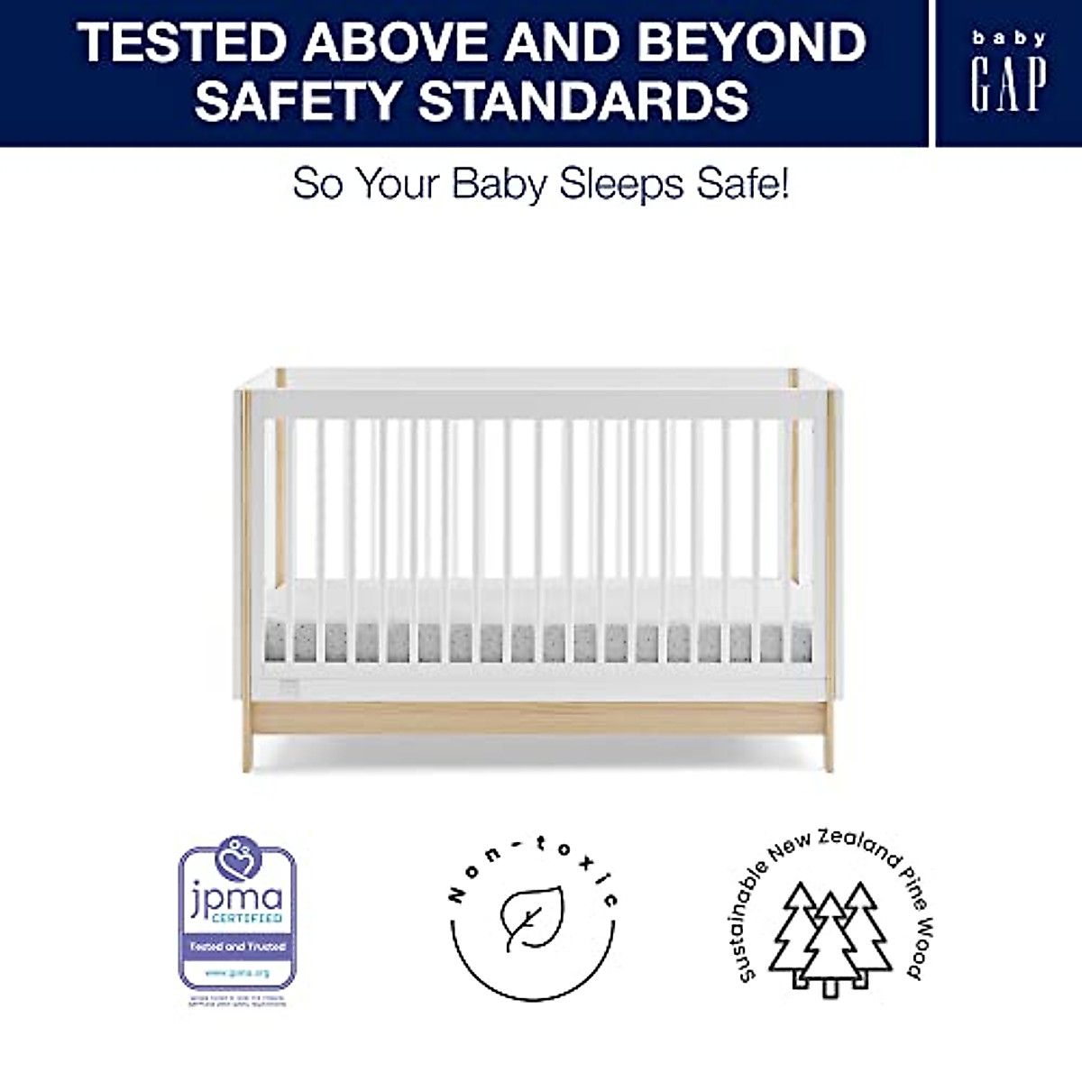 GAP babyGap Tate 4-in-1 Convertible Crib - Greenguard Gold Certified, Bianca White/Natural