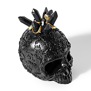 Skull﻿ Crystals Ring Holder, 3.75" H For & Year Round - Skull Decor, Goth Ring Organizer, ﻿Storage Display, Skeleton Jewelry Holder Trinket Rings Tray - Gothic & Emo Decor - Spooky Oddity