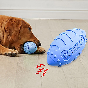 MCGOS Dog Teething Toys, Rubber Squeaky Football Fetch Dog Toy, Puppy Chewing Toys with Sound, Supports Active Biting Pet Biting Toys, Dog Teeth Cleaning Chew Toys for Dogs Puppies Aggressive Chewers