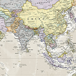 Maps International - Giant World Map Mural - Mega-Map Of The World Wallpaper - 91 x 62 - Classic colours
