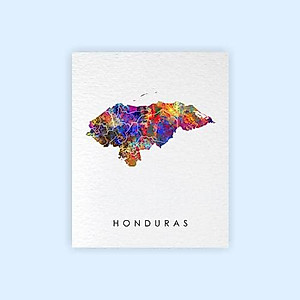 Dignovel Studios 8X10 Unframed Honduras Watercolor Art Print Map Motherland Country Caribbean Sea Central America illustrations Art Print Wall Wedding Poster Housewarming Wall Décor DN746