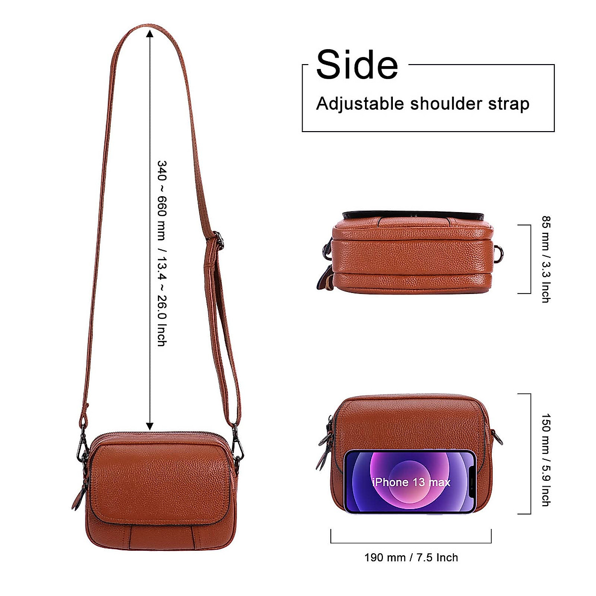 Genuine Leather Purses for Women Trendy Crossbody Bags Small Clutch Purse Shoulder Stachel Handbag Camera Bag, Brown