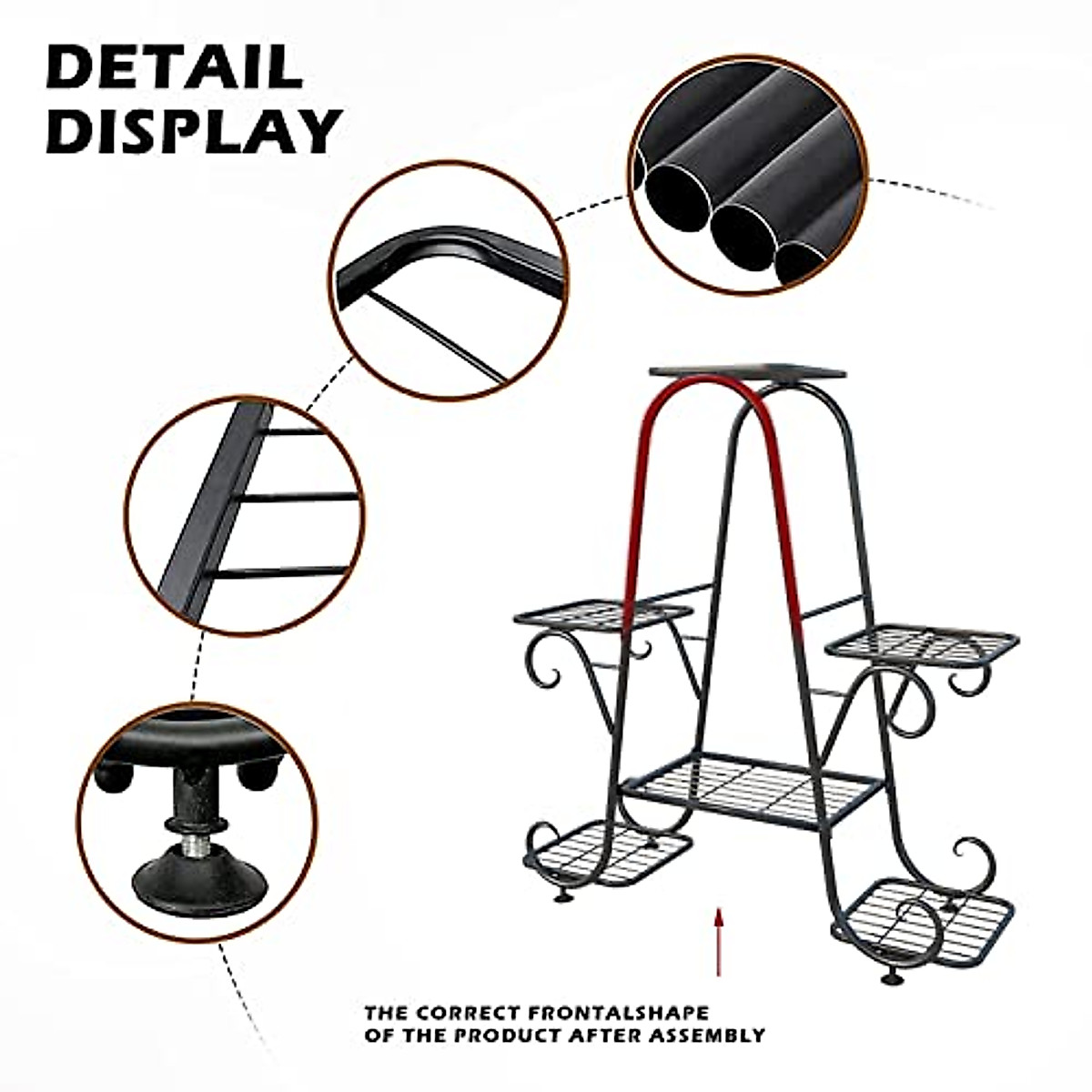 ZHAZHADI Plant Stand Metal Indoor Outdoor Multiple 6 Tier Tall Corner Flower Pot Holder Stands Shelf Rack Wrought Iron Tiered Planter Shelves for Patio, Living Room, Garden, Balcony, Black