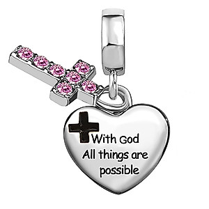 JMQJewelry 2024 Religious Cross Praying Hands Purple Pink God Family Grandma Birthday Birthstone October Christmas New Years Compatible with Pandora Charms Bracelets