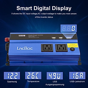 1000W Inverter 12V to 110V, DC to AC Converter, Car Power Inverter with Dual AC Outlets QC3.0 & 2.4A Dual USB Ports Car Charger Adapter