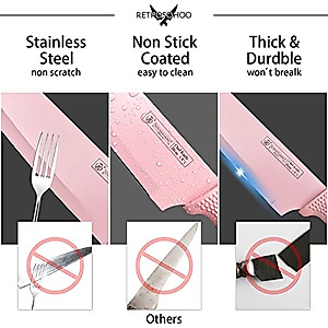 Kitchen Knife Set, Retrosohoo Pink Flower 6PC Stainless Steel Sharp Chef Knife Set with Acrylic Stand, Cooking Non-slip Knife Set with Block, Non-stick Colorful Coating Gift for Women Girls (Pink)