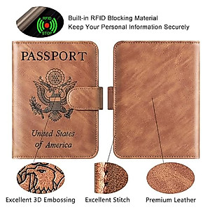 Passport Holder Cover Wallet Travel Essentials Leather Rfid Blocking Case Vacation Luggage Must Haves Travel Accessories for Men Women (2#Brown)