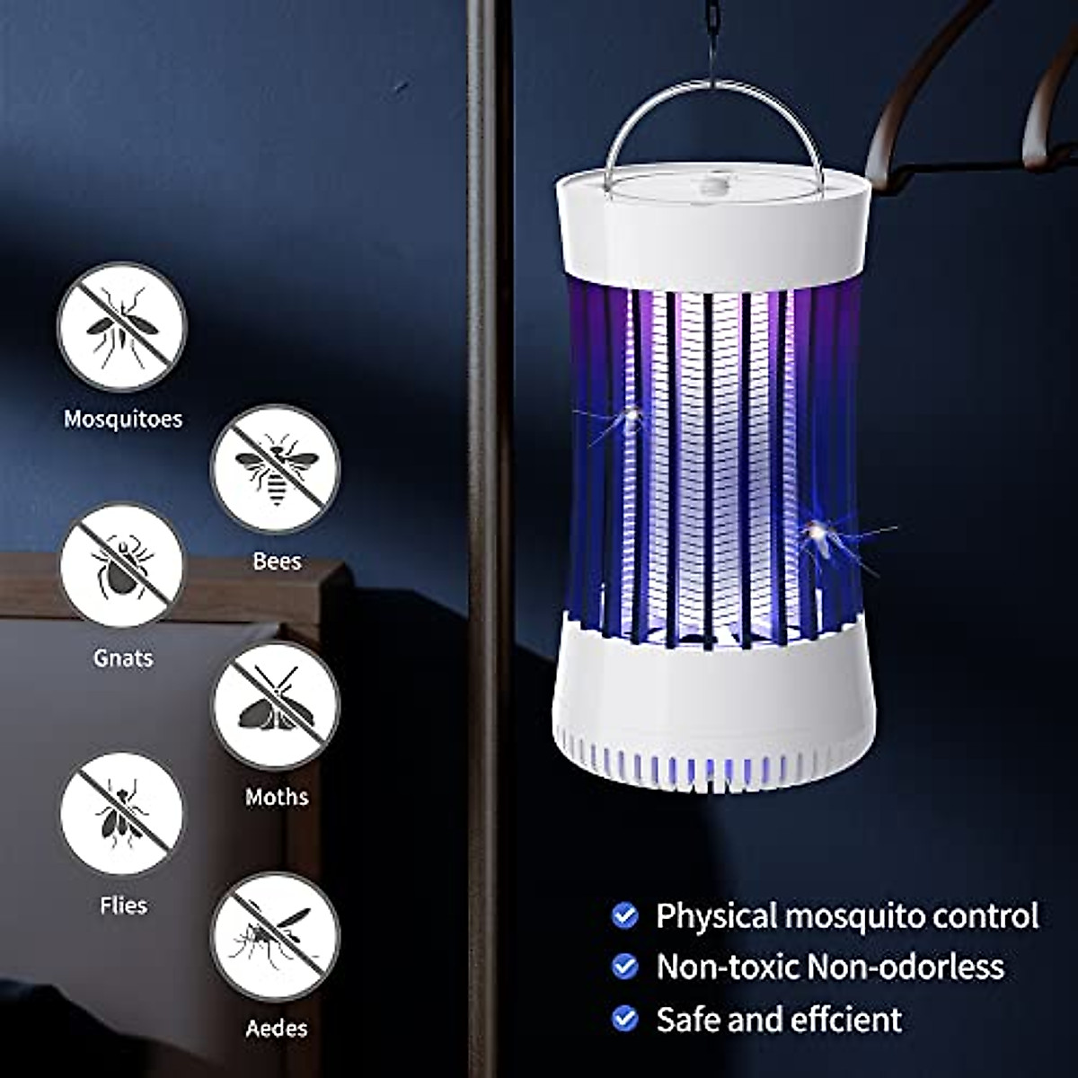 Lulu Home 2 Packs Indoor Bug Zapper with Fan, 1500V High Voltage Lighted Mosquito Lamp Trap, USB Cable Plug-in Electric Insect Killer Catching Moth Mosquitoes Gnat Fruit Flies (NO Battery)