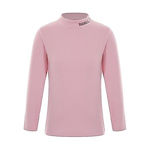 ranrann Kids Girls Boys Thermal Underwear Top Letter Print Mock Neck Long Sleeve Undershirt Winter Base T-Shirt Pink 10-11 Years